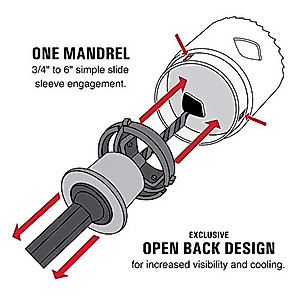 Disston QuickCore 7 pc Set - 1 Each: 1", 1-1/4", 1-1/2", 1-3/4", 2", and 2-1/2" Hole saws, Arbor with a Pilot Drill bit, Hex Key