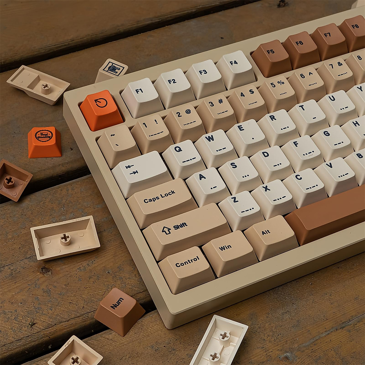 ZMX PBT Retro Keycaps,Cherry Profile Thick Dye-Sub Keycaps Set Full 143 Keys Custom Keycap for ISO ANSI 60% 65% 100% TKL Cherry MX Switches Mechanical Gaming Keyboard Vintage Beige Keycaps