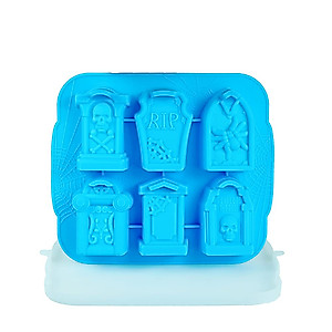 6 Grid 3D Tombstone Silicone Mold Halloween Skull Spider Gravestone RIP Mould Candy Fondant Mousse Cake Chocolate Popsicle Dessert Soap Wax Mold Ice Cube Trays