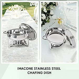 IMACONE Chafing Dish Buffet Set of 2 Pack, 5QT Round Stainless Steel Chafer for Catering, Upgraded Chafers and Buffet Warmer Sets with Food & Water Pan, Lid, Frame, Fuel Holder for Event Party Holiday
