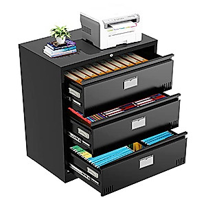Lateral File Cabinet with Lock, 3 Drawer Large Vertical Filing Cabinet，Metal Storage File Cabinet for Home Office, Lockable Storage Lateral Filing Cabinet for Hanging Files Letter/Legal/F4/A4 Size