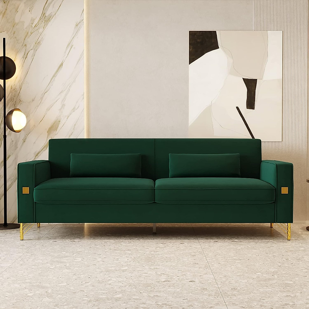 Goohome Tufted Couch, Chesterfield Velvet Upholstered 3-Seater Comfy Sofa, Living Room Furniture Sets W/Solid Wood Frame and Gold Legs, Fit for Bedroom, Apartment