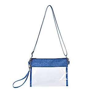USPECLARE Clear Crossbody Purse Bag Stadium Approved Clear Tote Bag for Work Concert Sports(Blue)