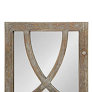 Kate and Laurel Tolland Decorative Wooden Panel Wall Mirror, 12" x 48", Rustic Brown, Farmhouse Windowpane Accent Piece