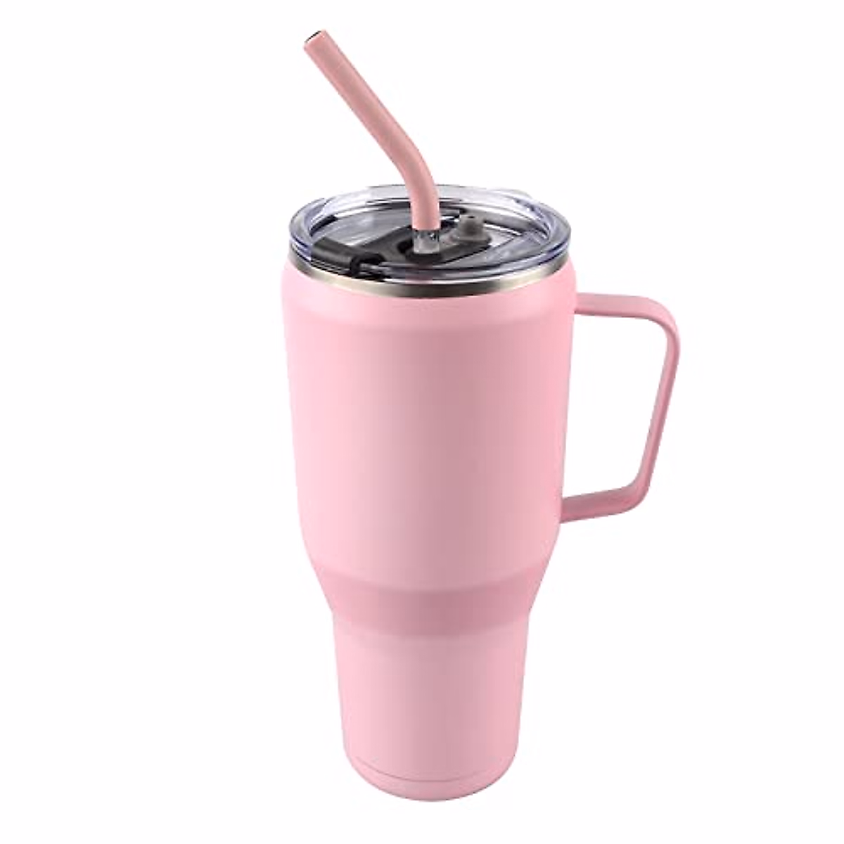 MUCHENGHY 40 oz Tumbler with Handle and Straw Lid, Leak Proof Double Vacuum Stainless Steel Tumblers Insulated Travel Coffee Mug with Lids Pink
