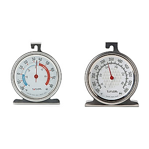 Taylor Precision Products 5924 Large Dial Kitchen Refrigerator and Freezer Kitchen Thermometer, 3 In and Taylor Precision Products Large 2.5 Inch Dial Kitchen Cooking Oven Thermometer