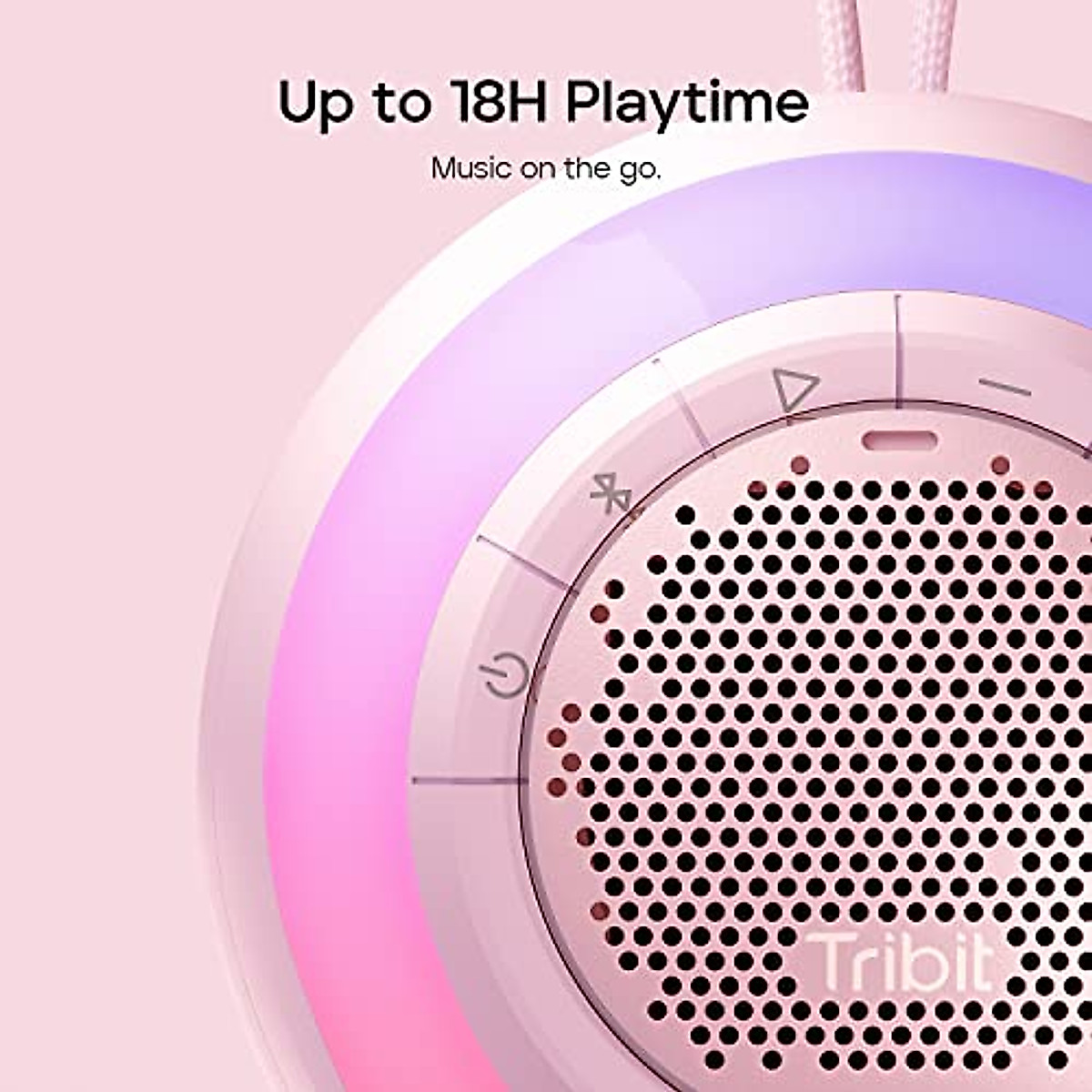 Tribit AquaEase Bluetooth Shower Speaker, IPX7 Waterproof Wireless Speaker, 18H Playtime, Built-in Mic, Mini Speaker with Light, Stereo Pair, App Control, Portable Speaker for Outdoor and Home (Pink)