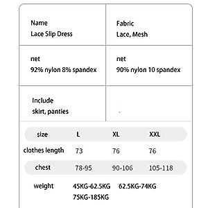 Sexy Underwear Women Suspenders Lace Suspender Nightdress Transparent Dress Pajamas Lingerie Underwear Body Sleepwear (White,45KG-62.5KG)