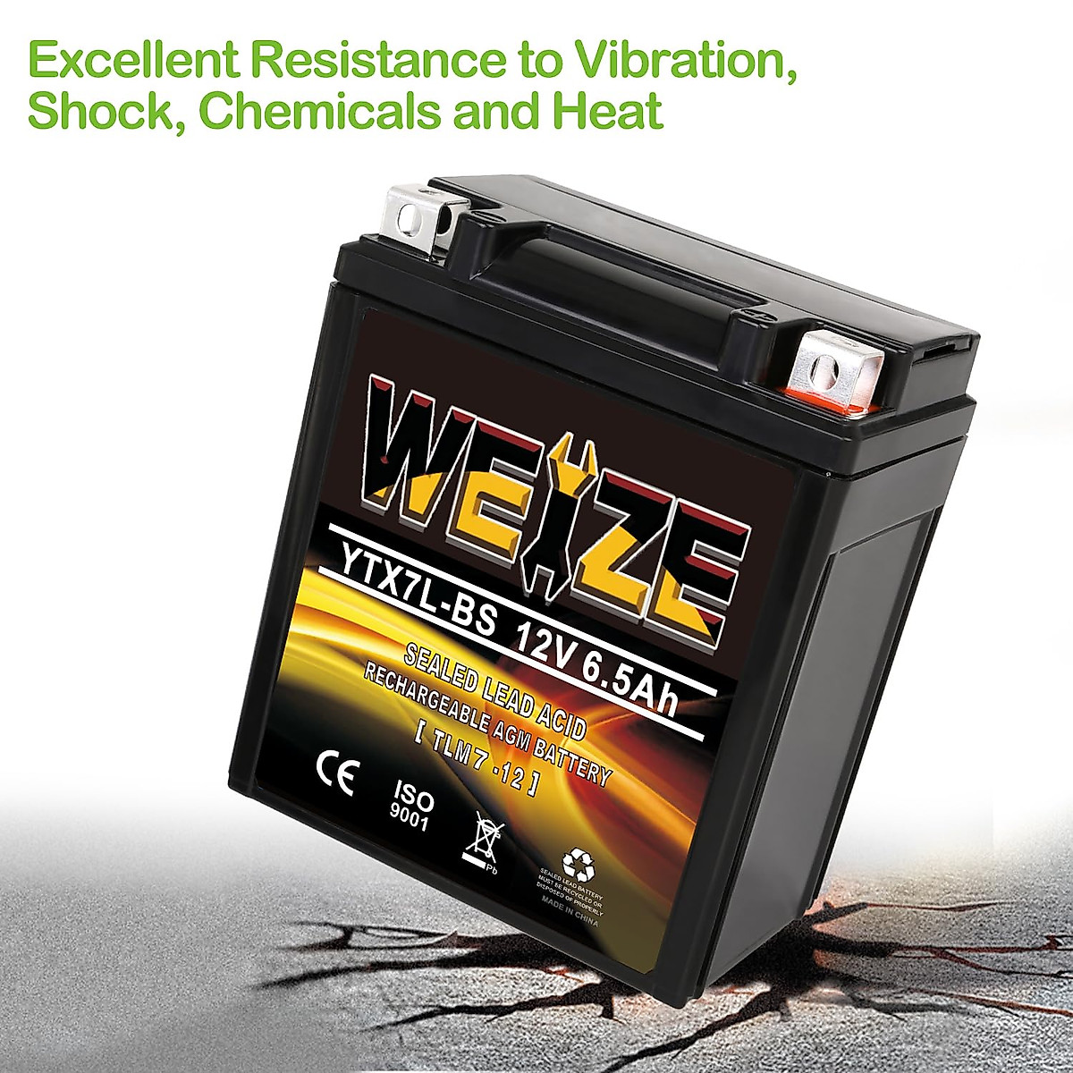 Weize YTX7L BS 100CCA ATV Battery High Performance - Maintenance Free - Sealed AGM YTX7L-BS Motorcycle Battery compatible with Honda Kawasaki Suzuki