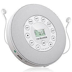 WOKALON Walkman CD Player Portable with Radio,Small Personal Portable CD Player with Headphones Speakers,Rechargeable Discman Kpop Music Compact CD Players for Kids Home Car,2000mAh,Anti-Skip(White)