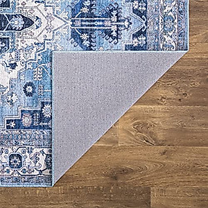 Abani Rectangular Area Rugs 6'x9', Blue Beige Polypropylene Large Rugs, Stain Resistant, Machine Washable and Non-Shedding Vintage Style Rugs