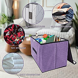 LELE LIFE Foldable Storage Box with Dustproof Lid and Handle, Foldable Storage Bin Collapsible Storage Organizer for Closet, Bedroom, Home, Purple