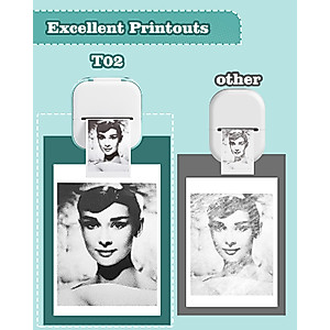 Memoking T02 Portable Small Printer with 3 Rolls Paper, Sticker Printer Machine for Study, Notes, Pictures, Photos, Journals, DIY and White Sticky Paper