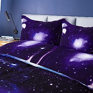uxcell 3-Piece Galaxies Purple Duvet Cover Sets - 3D Printed Space Themed - 100% Polyester - All-Season Reversible Design - Includes 1 Duvet Cover, 2 Pillow Shams,Queen