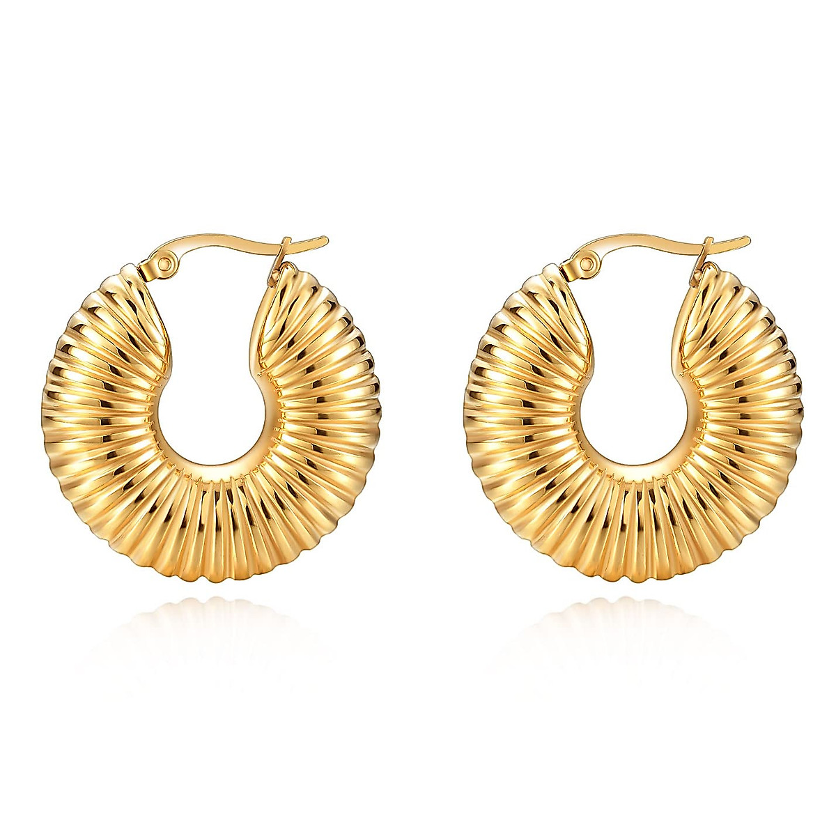 MYNENEY Croissant Earrings Twisted Round Hoop Earrings Chunky Hoop Earrings Silver/Gold Post Earrings Huggies for Women Great Birthday/Christmas Gifts