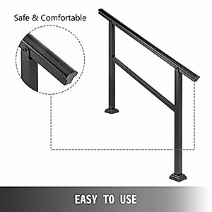 VEVOR Handrail for Outdoor Steps, 3-4 Steps Outdoor Handrail, Adjustable Aluminum Staircase Handrail, Thickened Stair Railings for Porch Railing, Deck Handrail