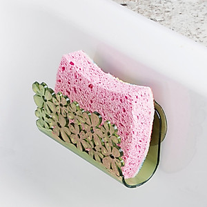 InterDesign Blumz Kitchen Sink Suction Holder for Sponges, Scrubbers, Soap - Green