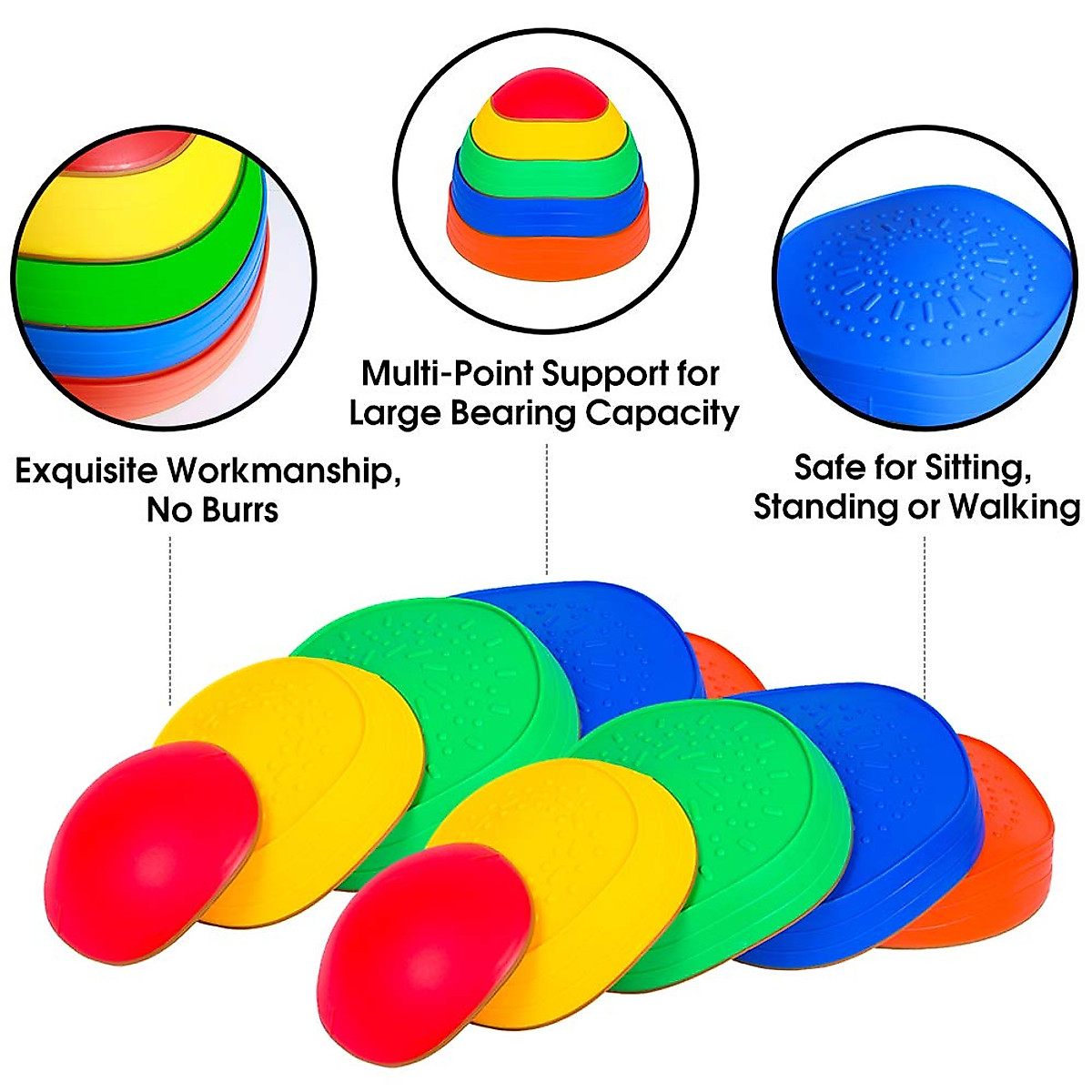 OMNISAFE Balance Stepping Stones for Kids, Non-Slip Textured Surface and Rubber Edges, Indoor & Outdoor Obstacle Course Toy, Exercise Coordination & Strength