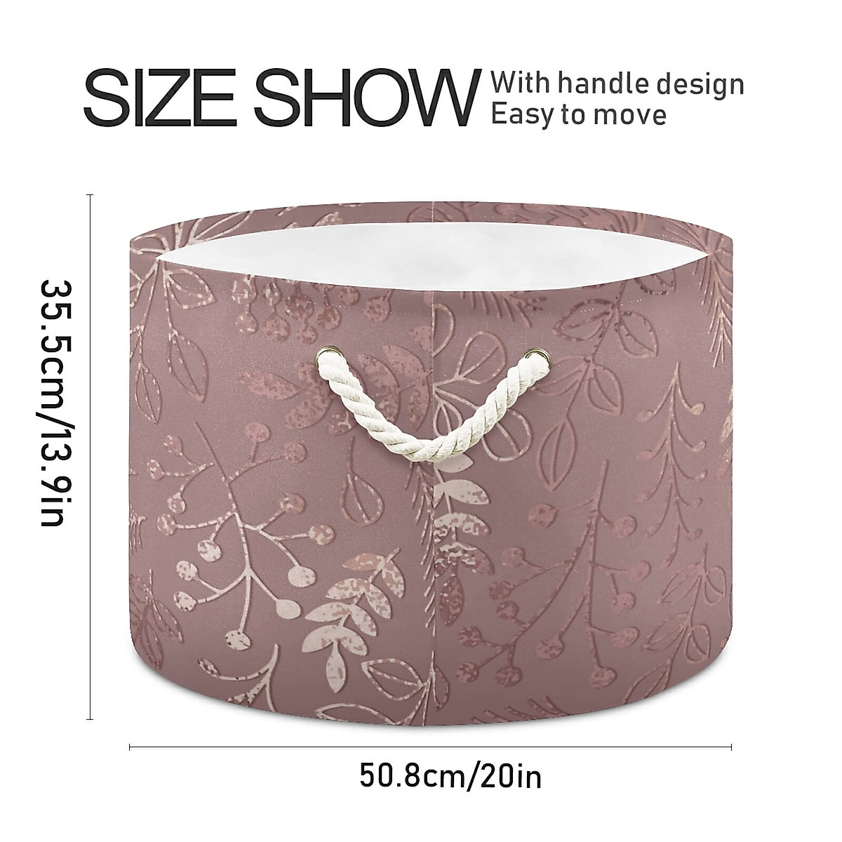 xigua Rose Gold Flower Large Round storage basket 20 x14 Inches Collapsible Round Storage Bin, Laundry Basket Organizer for Towels, Blanket, Toys, Clothes