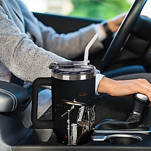 QWJKM Drummer Tumbler with Handle Large Insulated Car Cup 40 OZ Stainless Steel Travel Mug Leak Proof Water Bottle with Lid And Straw for Car Home Office Gifts