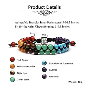 MANIFO 7 Chakra Healing Crystals Bracelet Womens Reiki Stone Rope Braided Gemstone Bracelet for Yoga Meditation Anxiety Relief (7 Chakra Crystals)