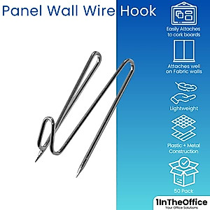 1InTheOffice Panel Wall Wire Hooks, Silver, 50 Hooks per Pack