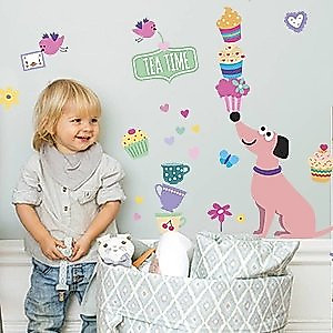 Dog Wall Decals for Girls - Cupcake Cute Pink Decor Stickers for Kids - Wall Decor Stickers for Kids - Baby Decals Dog [>45 Art Baby Bedroom clings]
