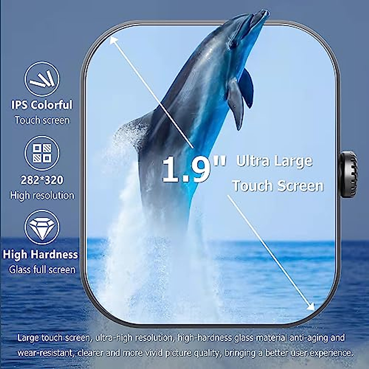 DOVMEWO Blood Glucose Monitoring Smart Watch, 1.9" Non Invasive Blood Sugar Smart Watch Fitness Smart Watch, Painless Blood Glucose Testing Bluetooth Fashionable Sports Watch, 2023 Upgrade (Black)