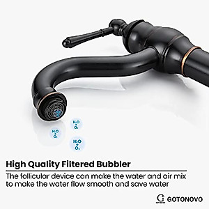 gotonovo Bathroom Vessel Sink Faucet Oil Rubbed Bronze with POP UP Drain Single Lever Handle 1 Hole Bowl Sink Mixer Tap Deck Mount Tall Spout Lavatory Vanity