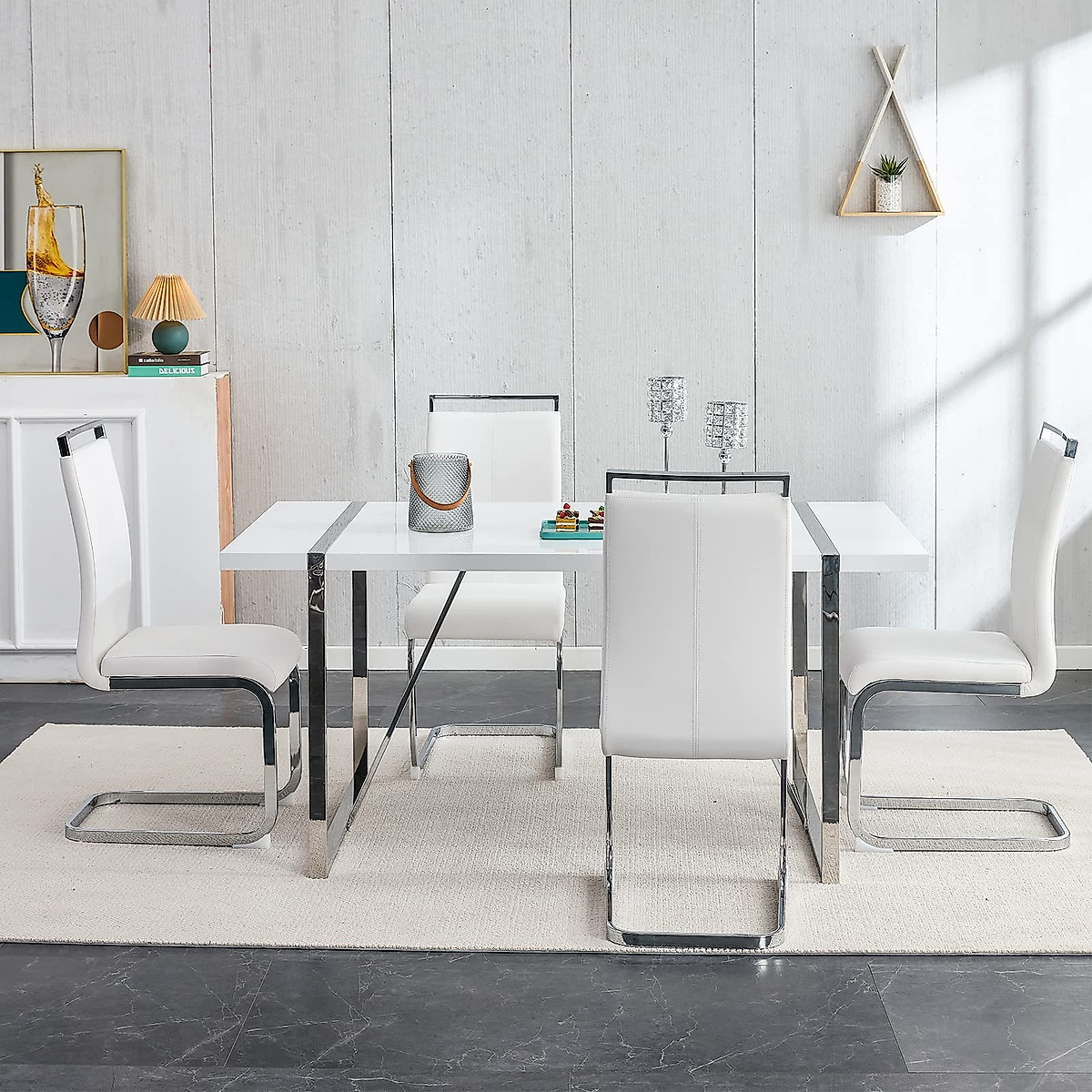 gopop 5 Piece Dining Table Set for Dining Room, Kitchen Table and Chairs Set for 4, Metal Frame & Padded Seat, Piano Baking Lacquer Table Top.Dining Table Set for 4