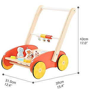 labebe-Baby Push and Pull Toy, Infant Multi-Activity Learning Walker, Sit to Stand Wooden Walker for Children 1 Year Old and Up, Toddler Red Push Walking Cart with Wheels for Boys & Girls