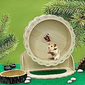 BNOSDM Wooden Hamster Exercise Wheel Silent Hamster Running Wheels with Stand Adjustable Quiet Small Animal Wheel Spinner Toy for Syrian Hamster Gerbil Mice Rat Hedgehogs (9 inch)