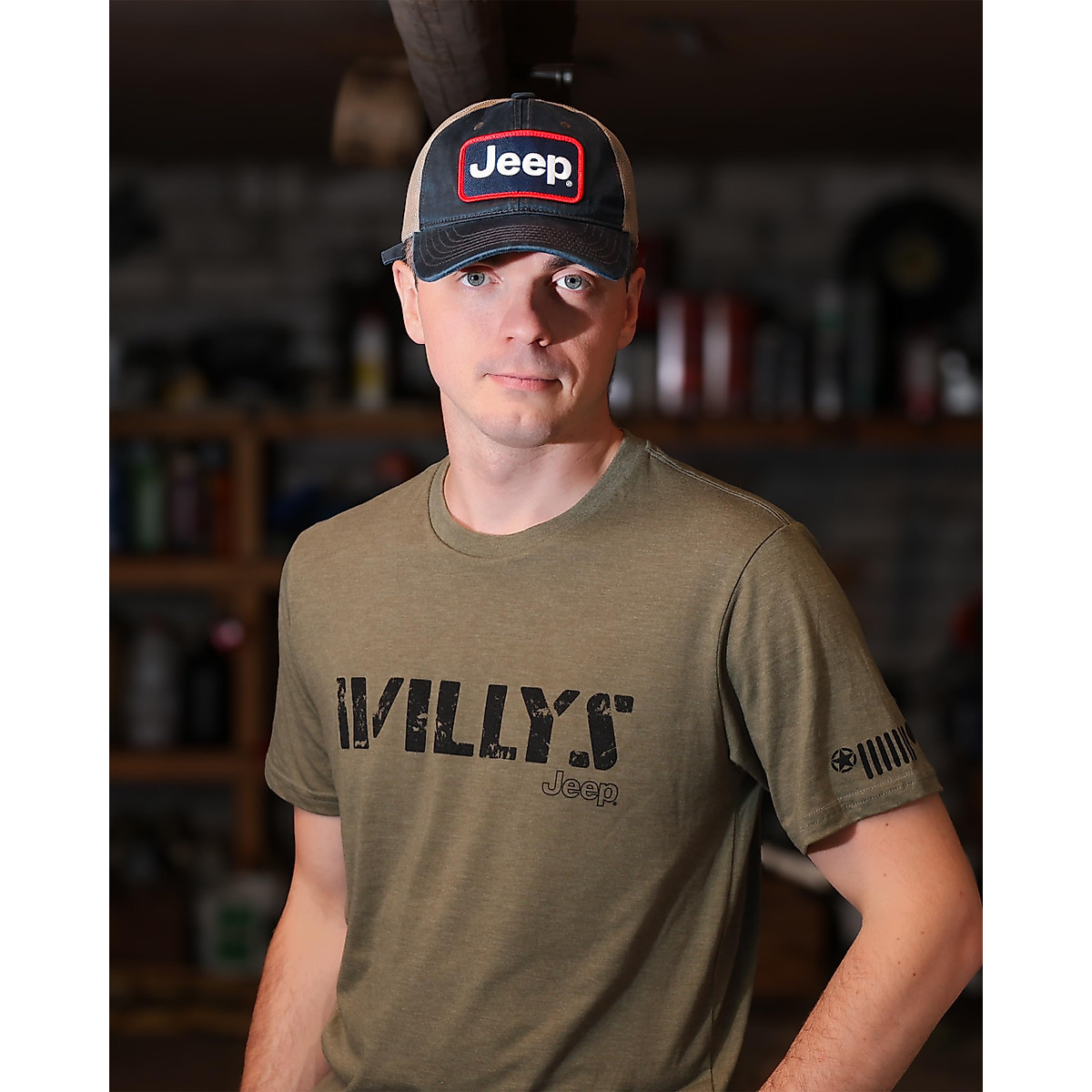 Jeep Premium Navy Waxed Chino Twill/Lightweight Khaki Mesh Patch Hat - Navy/Khaki