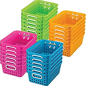Really Good Stuff Multi-Purpose Plastic Storage Baskets for Classroom or Home Use - Stackable Mesh Plastic Baskets with Grip Handles 11" x 7.5" (Red - Set of 12)