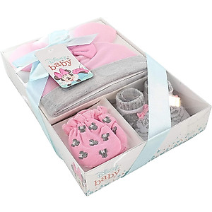 Disney Baby Girls' Minnie Mouse Take Me Home Layette Gift Set - 3 Piece Hat, Booties, and Mittens (Newborn), Size 0-3 Months, Minnie Pink Giftset