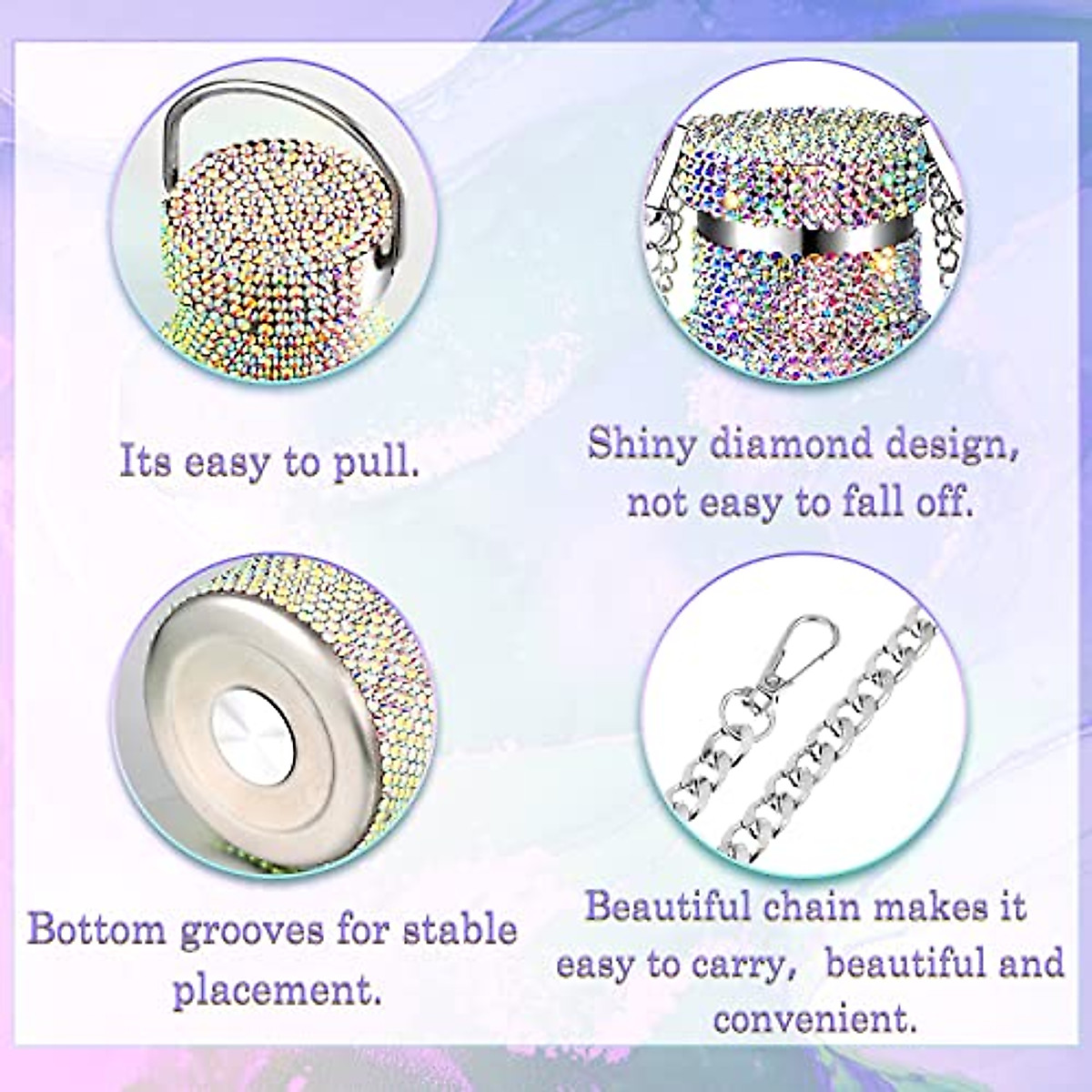 Colorful Diamond Water Bottle Bling Rhinestone Stainless Steel Thermal Bottle Refillable Water Bottle Insulated Water Bottle Glitter Water Bottle with Chain for Women(Silver,750 ml)