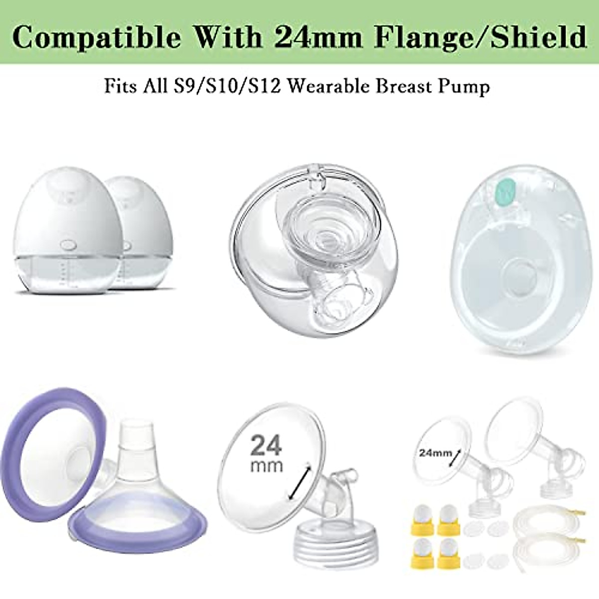 Flange Inserts 13/15/17/19/21mm for Medela,Spectra 24mm Shields/Flanges,Compatible with TSRETE,CPPSLEE,Momcozy S9/S9Pro/S12/S12Pro Wearable Breast Pump,Reduce 24mm Nipple Tunnel Down to 5pcs