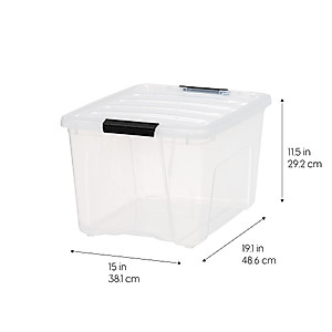 IRIS USA 40 Qt. Plastic Storage Container Bin, Medium & Plastic Storage Container Bin with Secure Lid and Latching Buckles, 6 pack - Pearl, Small