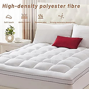 Mattress Pad King Size, Premium Soft Quilted Extra Thick Pillow Top Mattress Topper with Fluffy Down Alternative Fill,Mattress Cover with Elastic Deep Pocket, Strethes Up to 21”