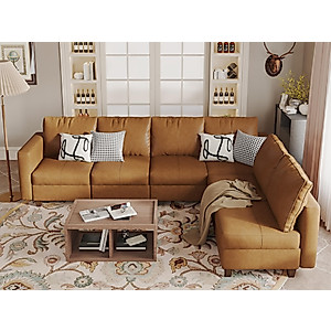 EASE MOOSE Modular Sleeper Sofa Bed Sectional Couch with Storage, Faux Leather Modular Couch Sectional Sofa, Brown