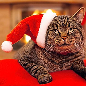 Red Christmas Hat Cat Santa Hat Pet Christmas Costume Puppy Dog Cat Santa Hat with Adjustable Elastic Chin Strap - Christmas Hat