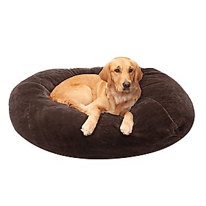 Furhaven Soft & Cozy Dog Bed for Large Dogs, Refillable w/ Removable Washable Cover & Liner, For Dogs Up to 95 lbs - Plush Faux Fur Bean Bag Style Ball Bed - Espresso, XL/Jumbo