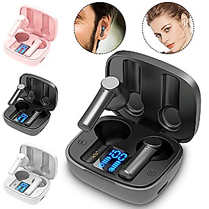 BANAAO Bluetooth 5.0 Wireless Digital Display Earbuds - IPX5 Waterproof Touch-Control Wireless Mini Stereo Noise Cancellation Earphones with Charging Case for Office Outdoor Sport Working