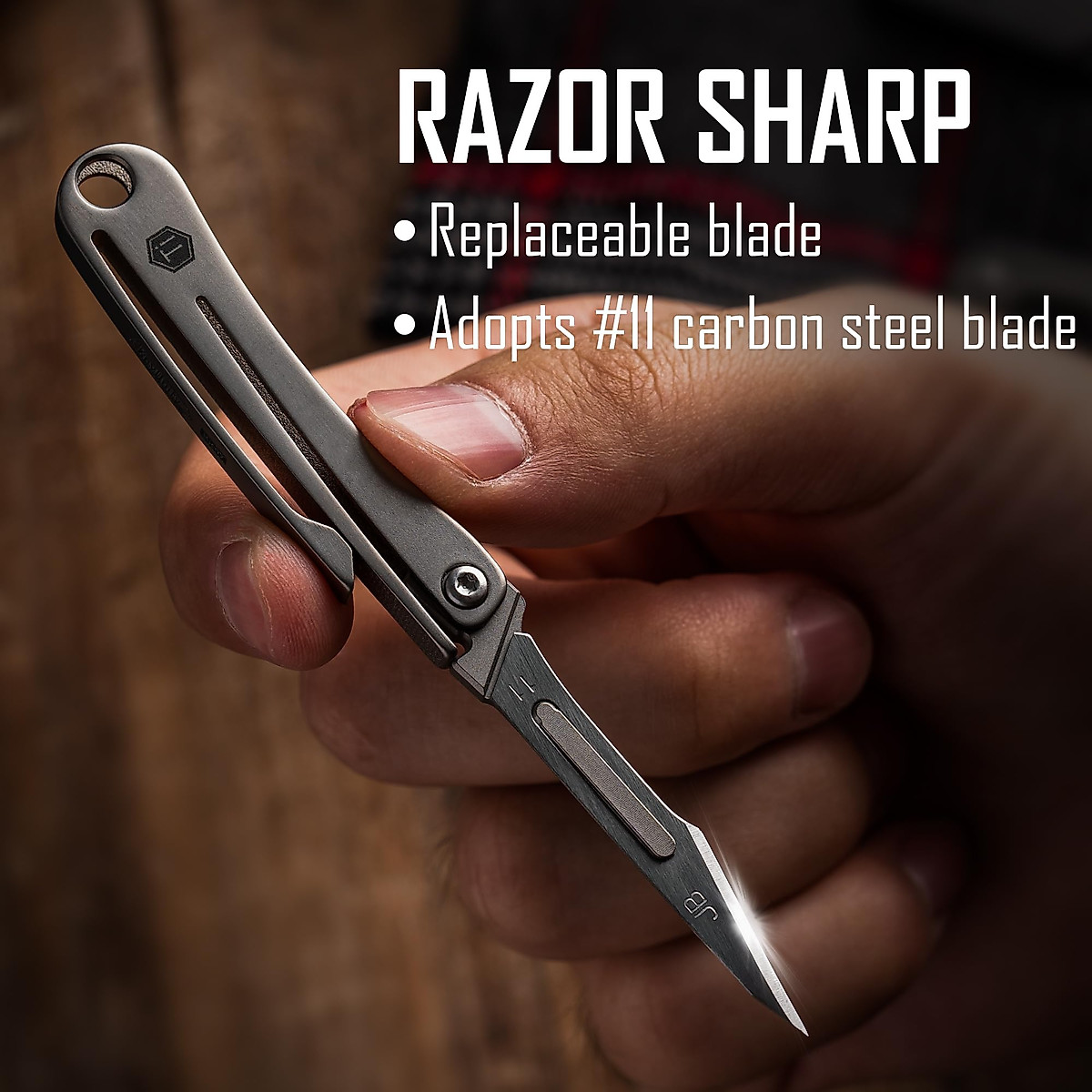 KeyUnity KK07 Mini Titanium Scalpel Knife with #11 Replaceable Blades, EDC Utility Folding Knife with Pocket Clip, for Outdoor Hunting, Camping, Fishing, Hiking