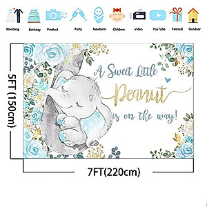 Avezano Boy Elephant Baby Shower Backdrop Blue Floral Rose Jungle Elephant Baby Shower Background 7x5ft Vinyl Blue and Gold Elephant Baby Shower Party Decorations Backdrops for Boys