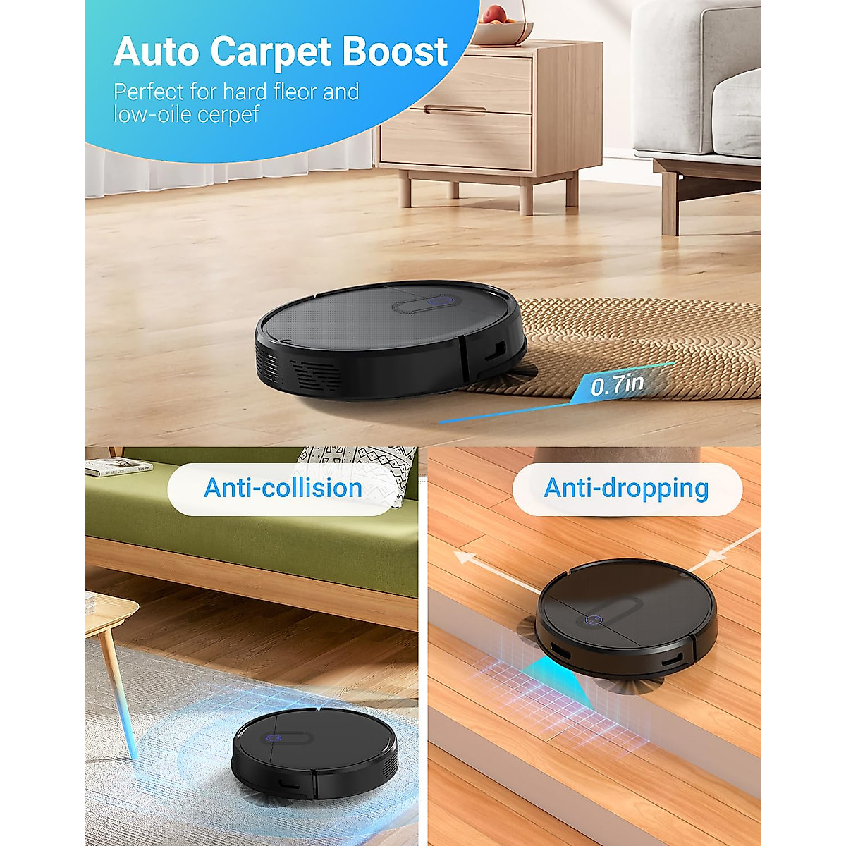 DOITION L100 Robot Vacuum Cleaner with Smart Navigation, 2500 Pa Suction, Powerful Robotic Vacuum for Pet Hair, Hard Floor, Carpet, Auto-Recharge, APP Control, Voice Control
