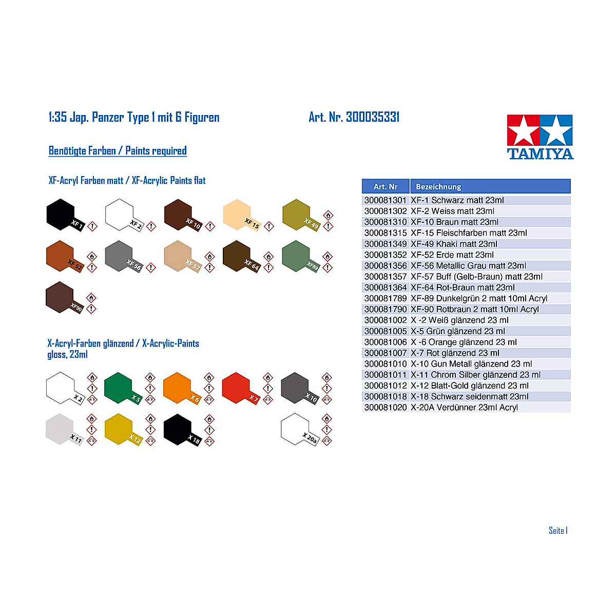 Tamiya -TAM35331 Panzer Japanese Model Hobby Aircraft Construction Kits, 35331, Full Tank with 6 Dolls, Small