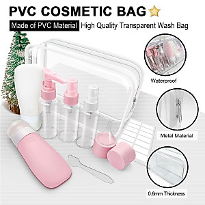 Empty Travel Size Bottles Set, Leak Proof Silicone Plastic Shampoo Conditioner Liquid Squeeze Bottle, TSA Approved Travel Container Spray Bottle, Refillable Cosmetic Container With Toiletries Bag Kits