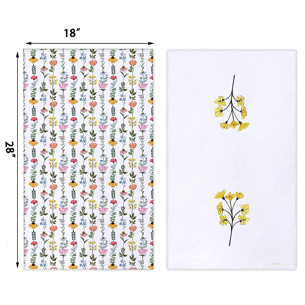 Set of 2 Spring Flowers Kitchen Dish Towel 18 x 28 Inch, Seasonal Spring Summer Wild Floral Tea Towels Dish Cloth for Cooking Baking