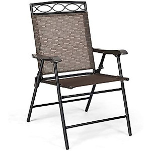 HAPPYGRILL 4-Piece Folding Chairs Outdoor Portable Dining Chair with Armrest for Camping Backyard